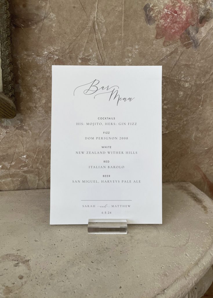 Modern Minimal Bar Menu Calligraphy Script A5 sign (non foil ...